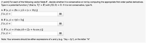 solved 1 point for each of the following vector fields f