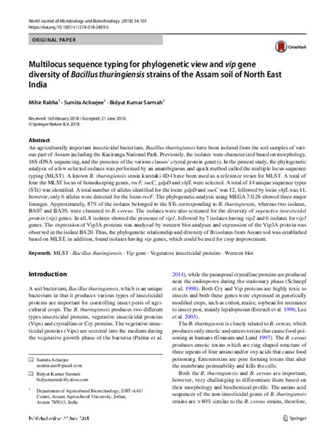 Pdf Multilocus Sequence Typing For Phylogenetic View And Vip Gene Diversity Of Bacillus