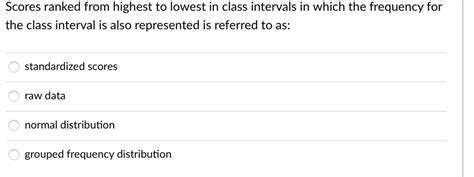 Solved Scores Ranked From Highest To Lowest In Class Intervals In