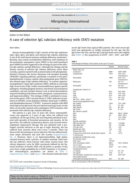 Pdf A Case Of Selective Igg Subclass Deficiency With Stat3 Mutation