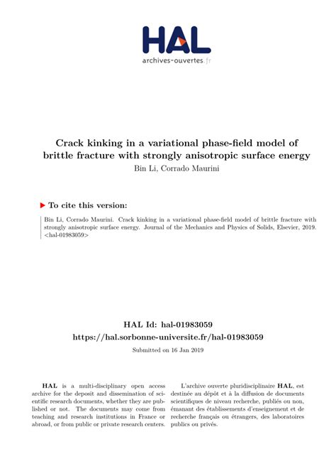 Pdf Crack Kinking In A Variational Phase Field Model Of Brittle Fracture With Strongly