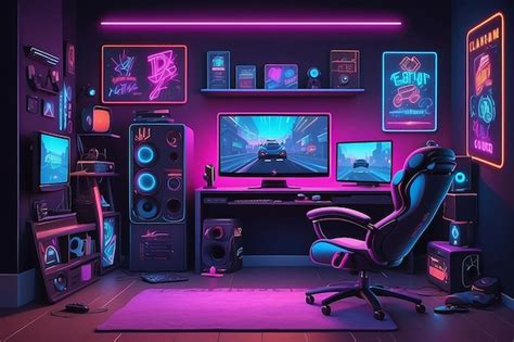 Gamer Room Interior Design Teenager Bedroom With Computer Desk Chair