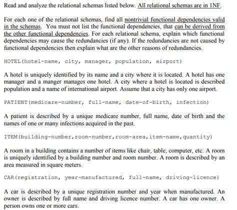 Solved Read And Analyze The Relational Schemas Listed Below