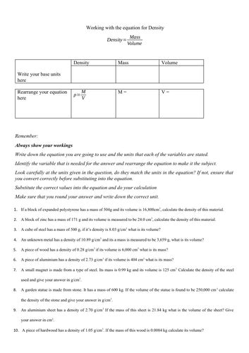 Differentiated Calculations On Density Teaching Resources