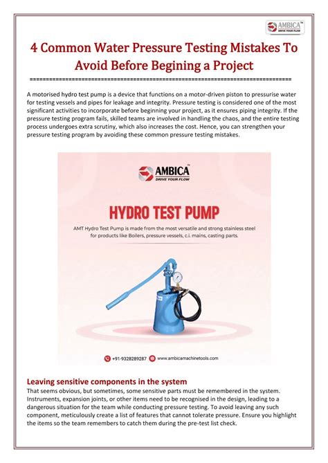 Ppt 4 Common Water Pressure Testing Mistakes To Avoid Before Begining A Project Powerpoint