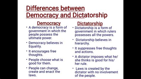 Explain The Difference Between A Democracy And A Dictatorship
