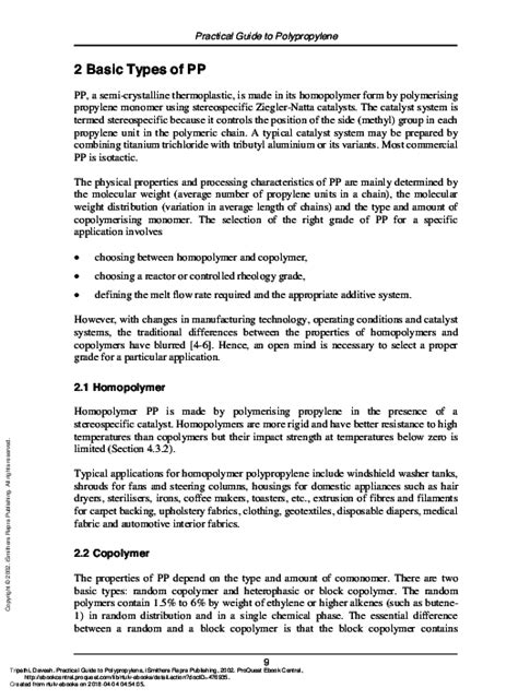 Pdf Practical Guide To Polypropylene 2 Basic Types Of Pp