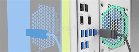 Connecting Device To Usb Port On Back Side Of Computer 3d Render With Colored Alpha Stock