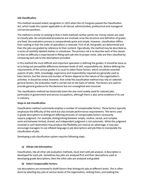 Job Classification Pdf Employment Experience