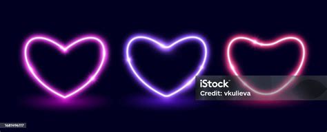네온 글로우 하트 프레임 세트 조명된 화려한 하트 모양의 간판 컬렉션 배너 포스터 콜라주를 위한 네온 컬러 조명 디자인 요소