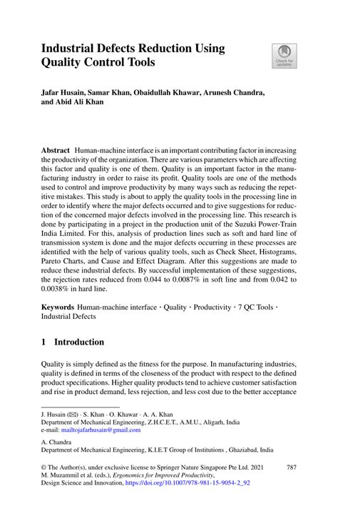 pdf industrial defects reduction using quality control tools