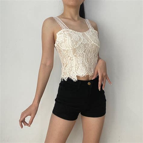 White Lace Nude Cream Tank Top Bustier Sexy Party Beach Club Atasan Renda Brokat Putih Creme