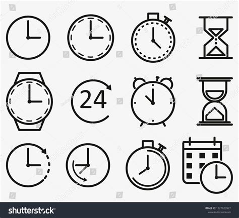 Time Clock Line Icons Vector Linear Stock Vector Royalty Free 1227623977 Shutterstock