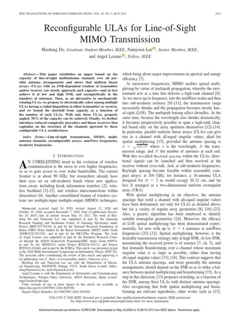 Reconfigurable Ulas For Line Of Sight Mimo Transmission Pdf Mimo Antenna Radio