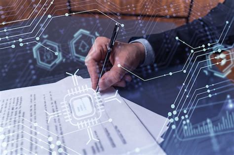 Premium Photo A Client In Dark Blue Suit Is Signing A Contract To Create A New Software To