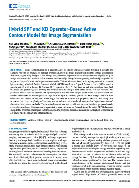 Pdf Hybrid Spf And Kd Operator Based Active Contour Model For Image
