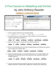 A First Course On Modelling And Control Laplace Transforms And Course Hero