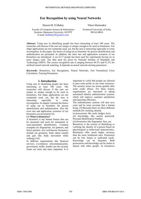 Pdf Ear Recognition By Using Neural Networks