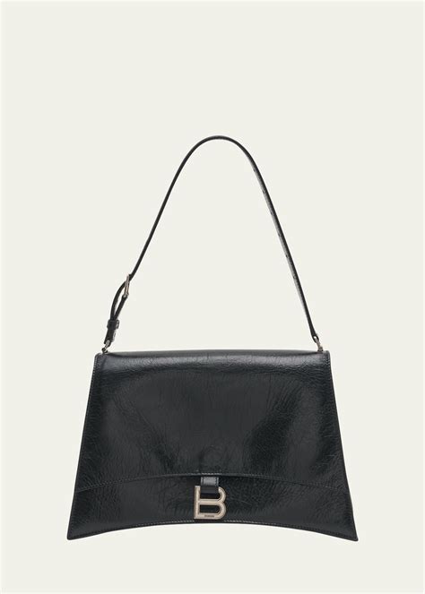 Balenciaga Crush Medium Sling Leather Shoulder Bag 1000 Black