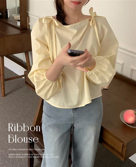어반라인 바스락 어깨 트임 리본 긴팔 블라우스 2color
