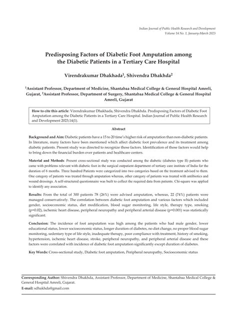 Pdf Predisposing Factors Of Diabetic Foot Amputation Among The