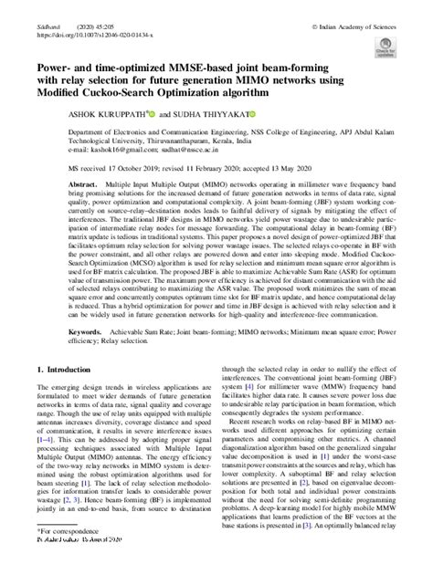 Pdf Power And Time Optimized Mmse Based Joint Beam Forming With Relay Selection For Future
