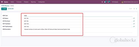 Odoo HSN Code And GST Rate Globalteckz