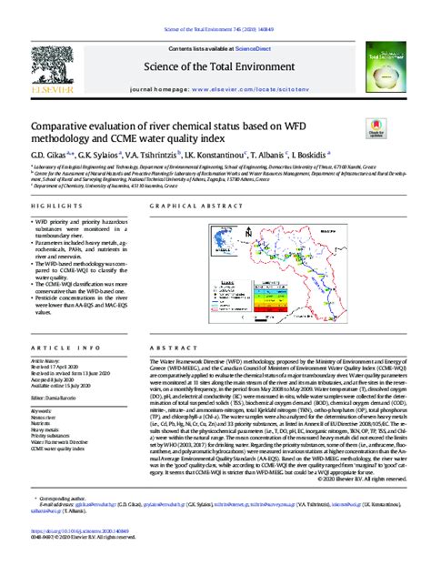Pdf Comparative Evaluation Of River Chemical Status Based On Wfd Methodology And Ccme Water