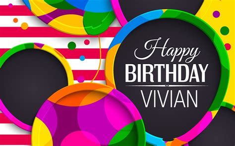 Download Vivian Happy Birthday 4k Abstract 3d Art Vivian Name Pink Lines Vivian Birthday