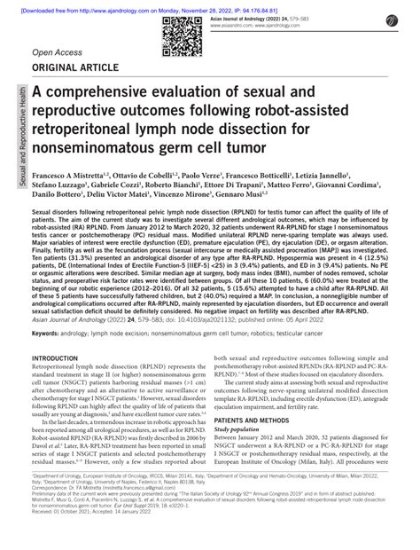 Pdf A Comprehensive Evaluation Of Sexual And Reproductive Outcomes Following Robot Assisted