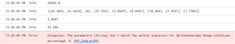 javascript exception the parameters string don t match the method