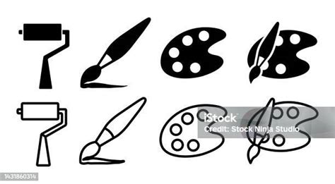 플랫 스타일 벡터 일러스트레이션에서 설정된 페인트 아이콘입니다 페인트 브러시 색상 팔레트 롤러 브러시 기호 가사 집안일에 대한 스톡 벡터 아트 및 기타 이미지 Istock