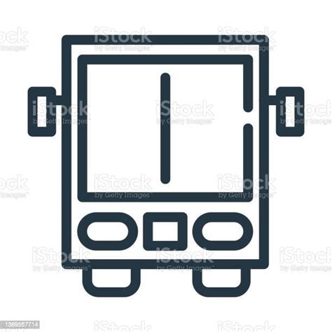 버스 프론트 뷰 씬 라인 아이콘 전송 역학 개념격리 윤곽 선에서 트래픽 선형 아이콘 웹 디자인 및 앱에 대한 벡터 그림 기호 요소입니다 0명에 대한 스톡 벡터 아트 및 기타