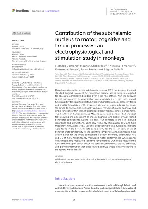 Pdf Contribution Of The Subthalamic Nucleus To Motor Cognitive And