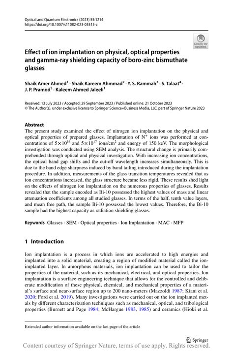 Effect Of Ion Implantation On Physical Optical Properties And Gamma
