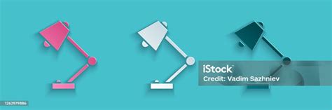 파란색 배경에 격리된 용지 절단 테이블 램프 아이콘입니다 종이 아트 스타일 벡터 일러스트레이션 0명에 대한 스톡 벡터 아트 및 기타 이미지 Istock