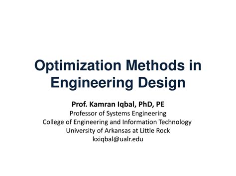 Pdf Optimization Methods In Engineering Design