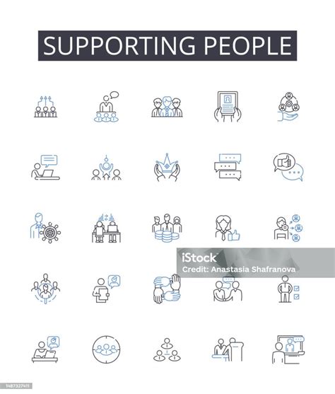 사람 줄 아이콘 모음을 지원합니다 진정성 개성 자아 개념 소속감 무결성 다양성 인식 벡터 및 선형 그림 권한 부여 표현 라벨링