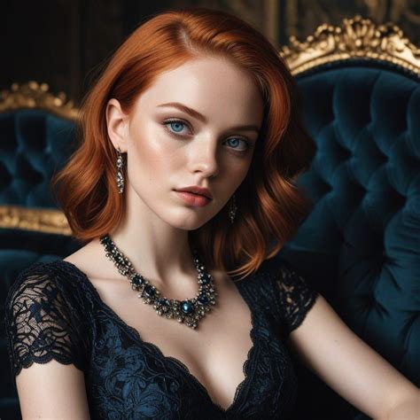 Luxurious Redhead Portrait In Velvet Velvet Couch Setting