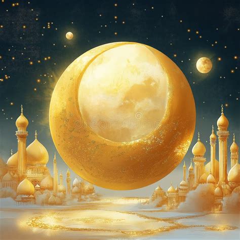 Golden Moon Islamic City Large Golden Moon Glows Above Cityscape