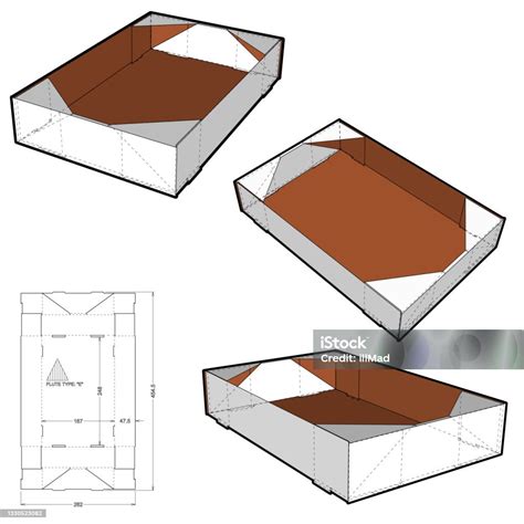 쌓을 수 있는 골판지 트레이와 다이 컷 패턴 조립의 용이성 접착제에 대한 필요가 없습니다 Eps 파일은 전체 스케일이며 완벽하게 작동합니다 실제 골판지 생산을 위해
