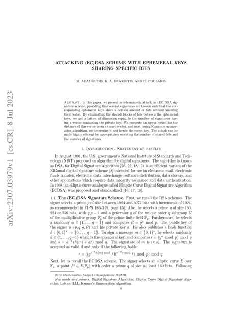 Attacking Ecdsa Scheme With Ephemeral Keys Sharing Pdf Applied