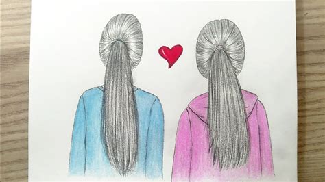 رسومات رسم بنات صديقات كيوت بالرصاص خطوة بخطوة للمبتدئين تعليم