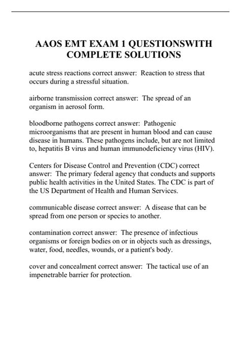 AAOS EMT EXAM 1 QUESTIONSWITH COMPLETE SOLUTIONS EMT Stuvia US