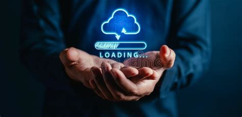 Businessman Showing Virtual Glowing Cloud Computing To Download And Loading Data Information And