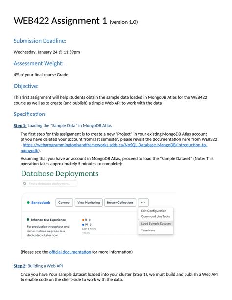 Web422 Assignment 1 Assingment Web422 Assignment 1 Version 1 Submission Deadline