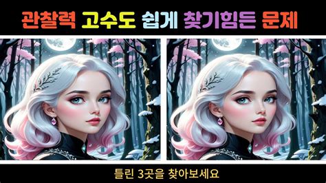 【틀린그림찾기다른그림찾기】 관찰력 고수도 쉽게 찾기힘든 문제 【가로 화면집중력 향상기억력 강화】spot The Difference Find The