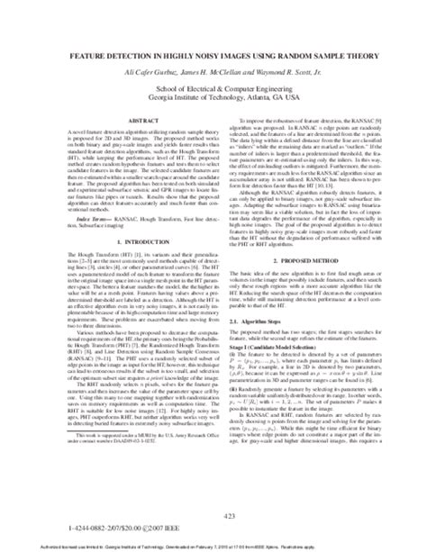 pdf feature detection in highly noisy images using random sample theory