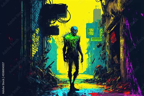 Toxic Undead Cyberpunk Zombie Tainted With Radiation Poisoning Prowling
