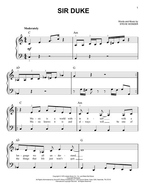Sir Duke Sheet Music By Stevie Wonder Easy Piano 161022